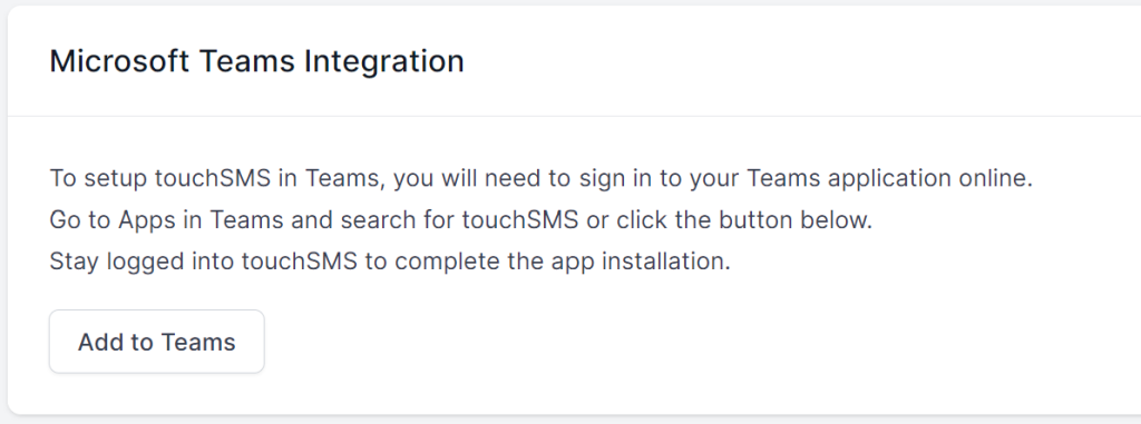 Microsoft Teams – Support | touchSMS